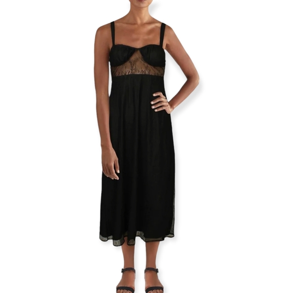 DANIELLE BERNSTEIN | Dresses | New Black Sheer Lace Midi Dress Size 6 M | Poshmark